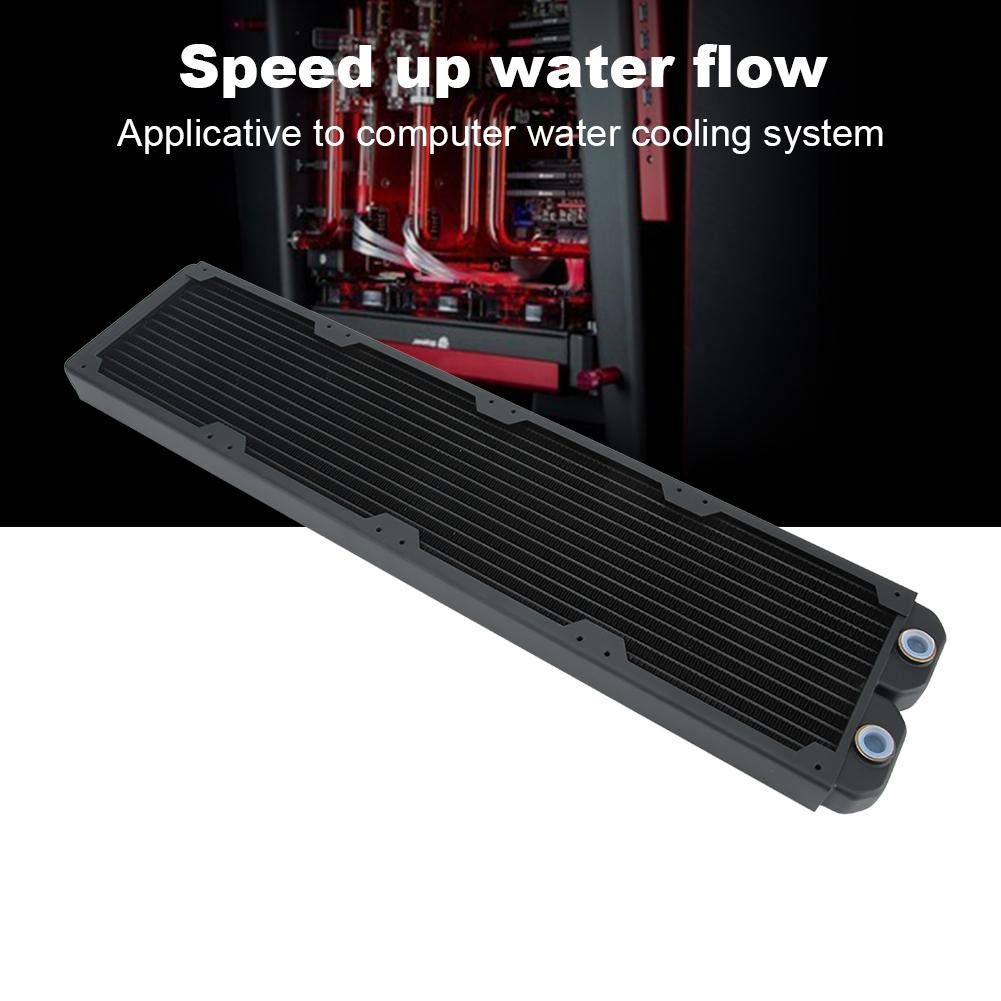 Copper Radiator 480mm, Water Cooling Radiator, 14 Tubes Heat Exchanger CPU Heatsink Cooler Fast Heat Dissipation for PC Computer - Black