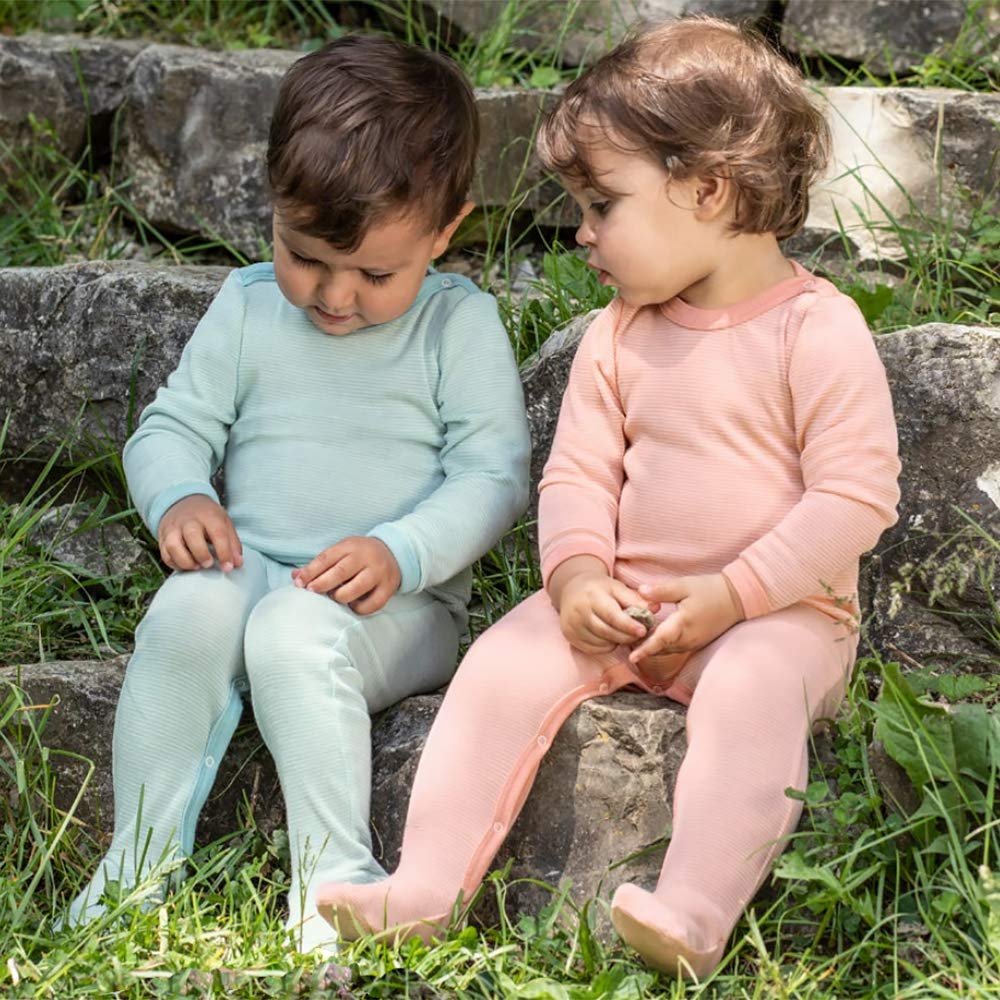 Ecoable Thermal Footed Romper: Organic Wool Silk Footie with Long Sleeves for Baby Boys or Girls, (EU 86-92| 12-24 months, Grey Melange)
