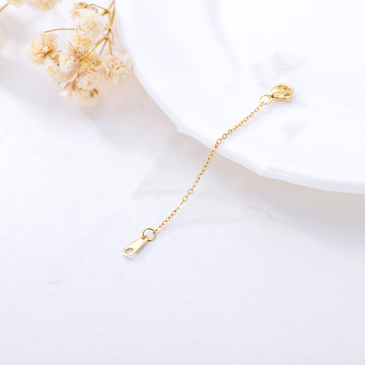 18k Real Gold 1"/1.5"/2"/2.5"/3"/4" Necklace Extender Chain, Durable Strong Removable Gold Chain Extender, Real Gold Adjustable Extension Chain for Necklace Bracelet Anklet, Gold, no gemstone