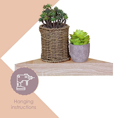 Home Basics Small Corner Floating Shelf (Single Pack), Washed Oak MDF Wall Mount Floating Shelf | Contemporary Shelf for Décor and Essentials | Holds 7lbs.