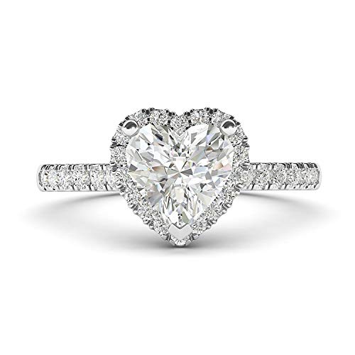 14k White Gold Heart-shaped Genuine Moissanite Halo Engagement Ring with Side Stones Promise Bridal Ring (12)