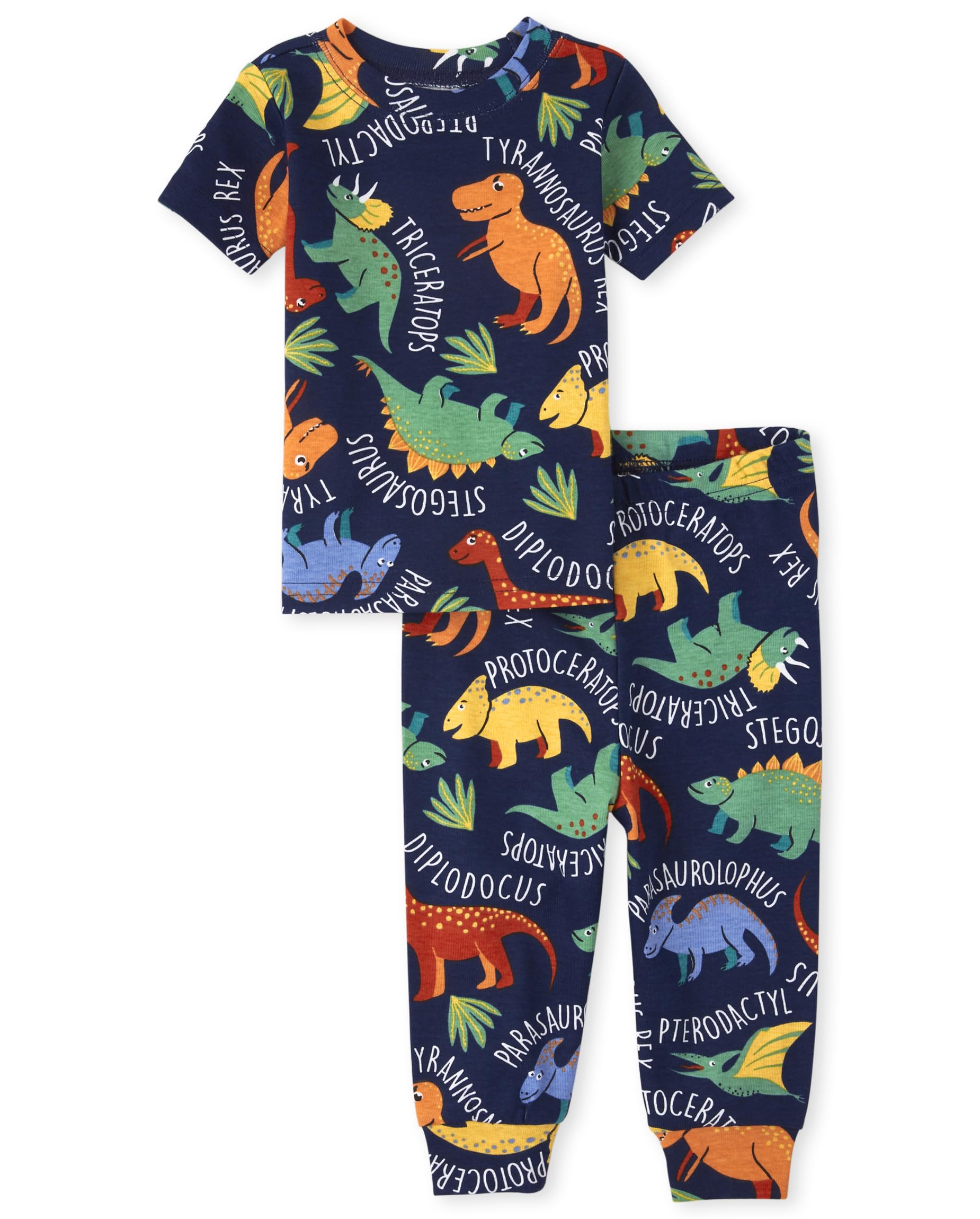 The Children's Place Baby Boys And Toddler Snug Fit 100% Cotton Short Sleeve Top Pants 2 Piece Pajama Set, Smart Dinos, 4T US