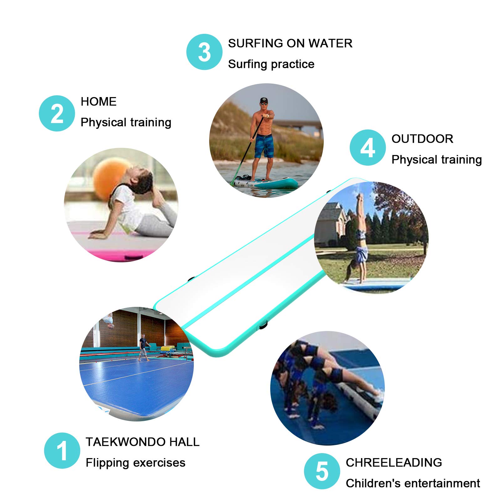 13ft/16ft/20ft/ Inflatable Gymnastics Air Elasticity Track Tumbling Mat Training Mats Tumbling Mats Practice Gymnastics/Gym/Home Use/Cheerleading/Yoga (Blue, 10'x3.3'x4'')
