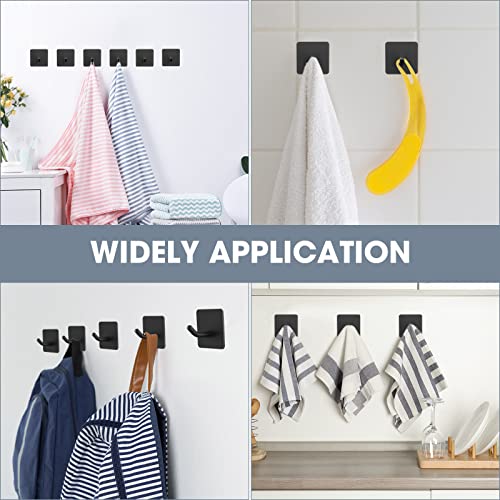 24 Pcs Self Adhesive Towel Hooks Bulk Stick on Wall Hooks Waterproof Stainless Steel Kitchen Towel Holder Heavy Duty Sticky Hangers for Hanging Bathroom Home Door Coat Robe Clothes Key (Black Color)
