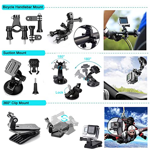Action Cameras Accessory Kit, Bonvvie 50-in-1 Sports Camera Accessory Kit Compatible with Hero 13/12/11/10/9/8/7 Black, Max/Fusion, Insta360 Osmo Action SJCAM SJ6000 SJ5000 Campark REMALI