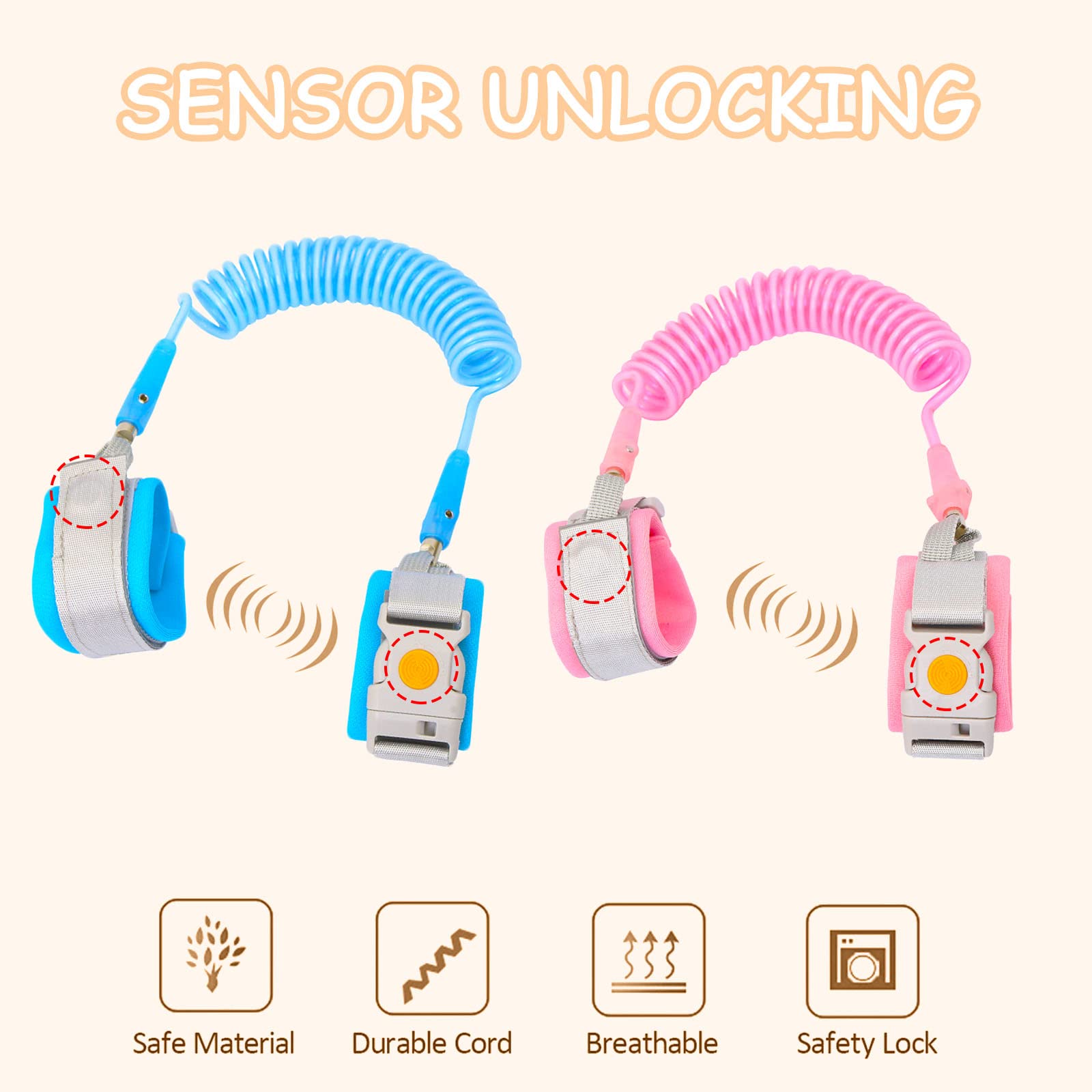 2Pack Toddler Leash, Anti Lost Wrist Link Safety Wrist Link with Magnetic Induction Lock, Infants and Children Safely, Kids Backpack Leash, Child Leash Harness (Pink+Blue)