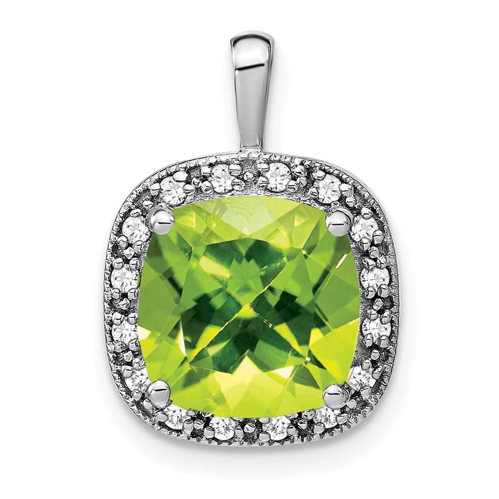 14k White Gold Cushion Peridot and Diamond Pendant GLD-AZ-PM7044-PE-016-WA
