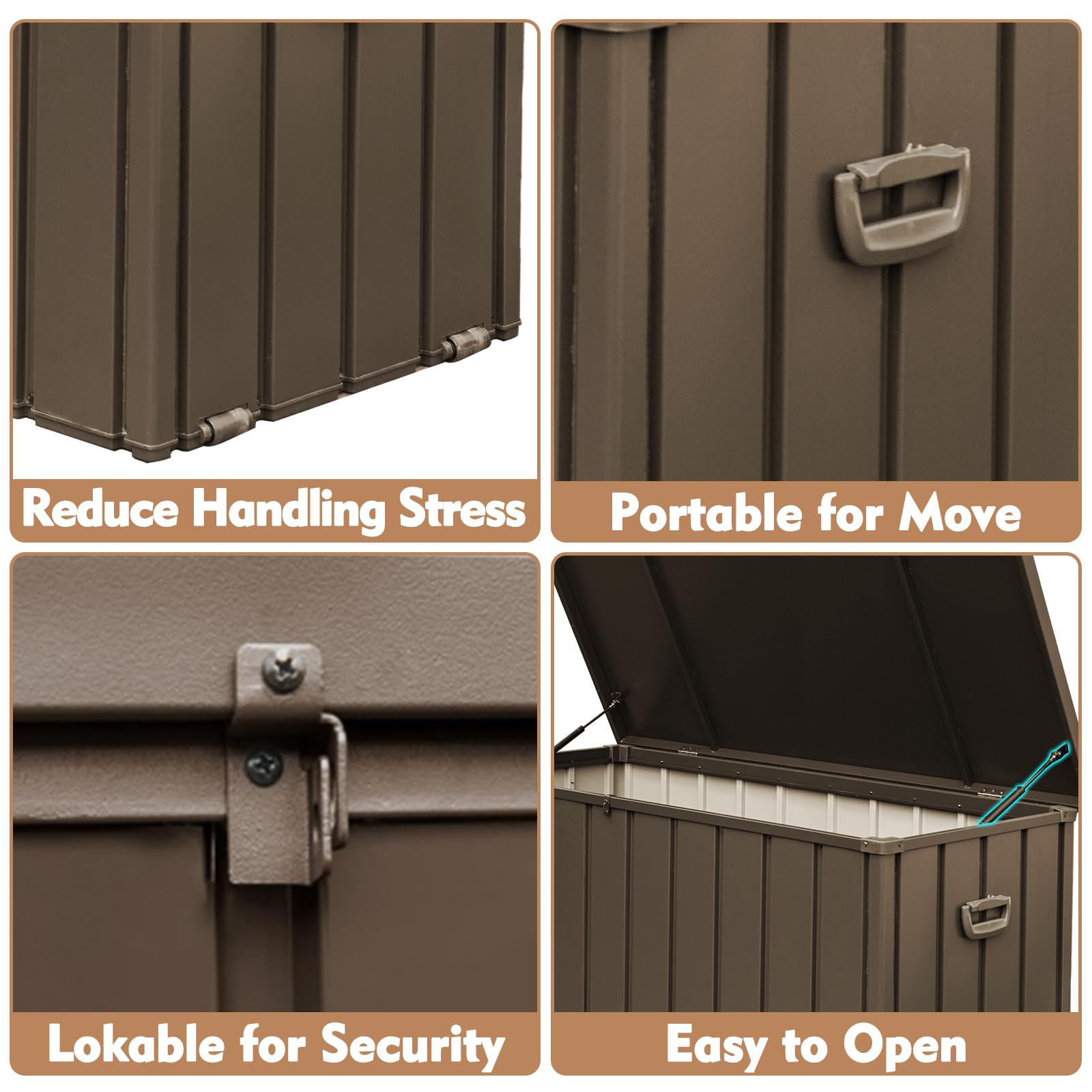 120 Gallon Deck Box, Large Steel Outdoor Storage Box Waterproof, Lockable Patio Storage Box with Side Handle & Mobility Rollers, Outdoor Deck Box Storage Cabinet for Outside Cushions, Garden Tools