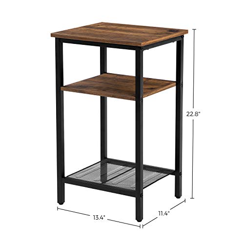 VASAGLE Nightstands Set of 2, 3-Tier End Table, Side Desk for Small Space in Living Room, Bedroom, Steel Frame, Easy Assembly, 2-Pack, Chestnut Brown and Black