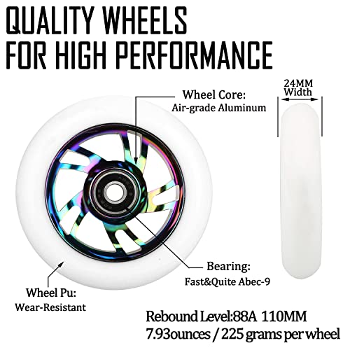 110mm Scooter Wheels Pair - 2pcs Neo 110mm Pro Stunt Scooter Replacement Wheels with ABEC-9 Bearing | Bearings Installed - Quality Scooter Wheels for Smooth Ride