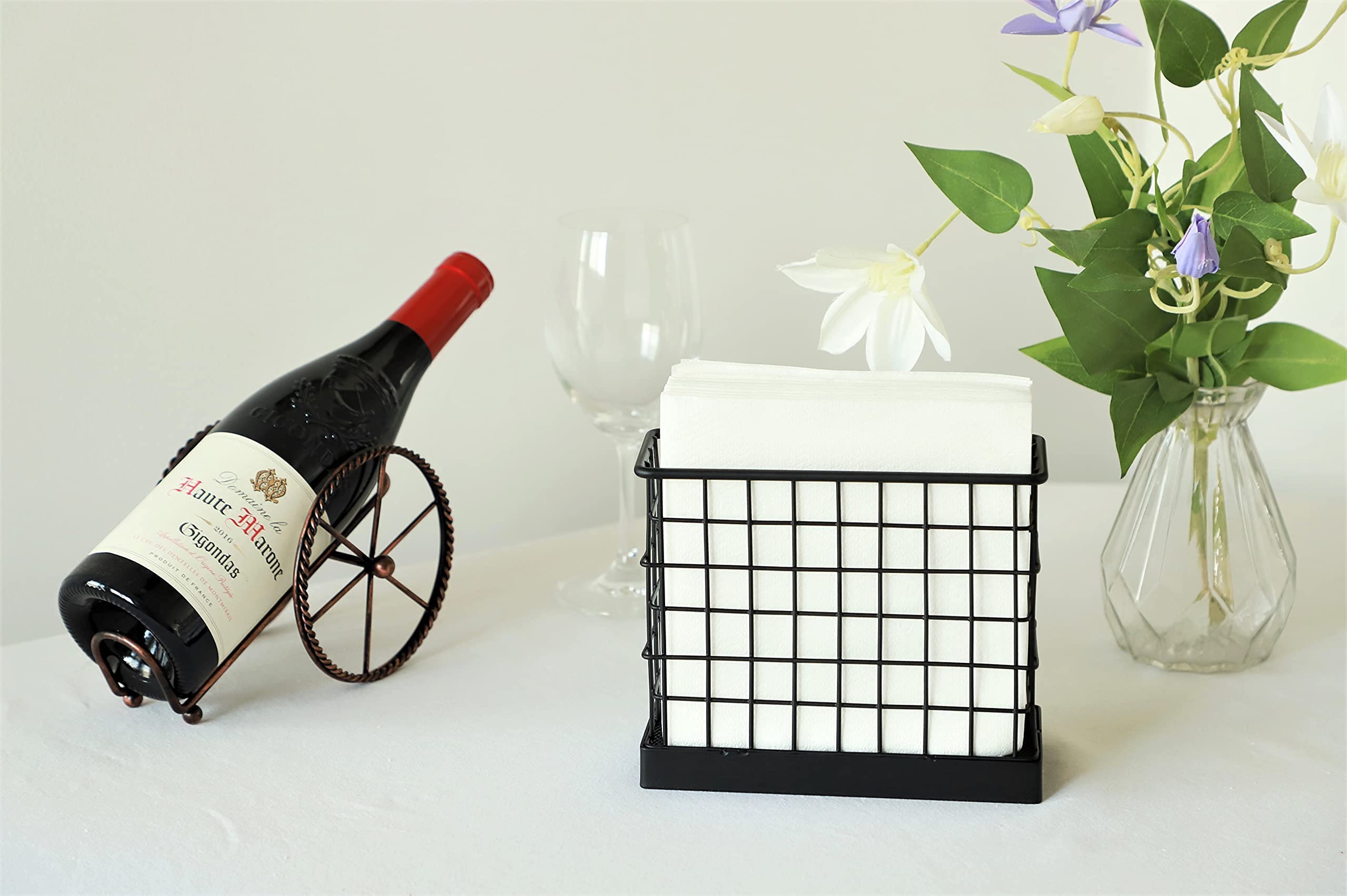 Wire Classic Metal Napkin Organizer Holder for Kitchen Restaurant Home Stylish Decor - Dining Tables, Stylish Black Countertop Storage Indoor and Outdoor Use Vertical Tissue Dispenser