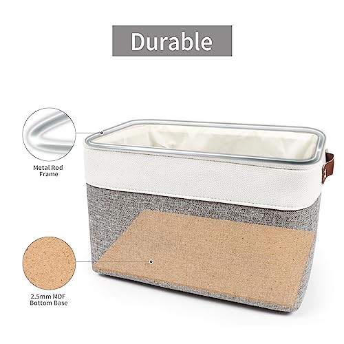 Bagnizer Storage Bins Large Fabric Storage Baskets for Shelves 3 Pack, Decorative Linen Closet Baskets with Handles for Organizing, Shelf, Toys, Clothes, Home, Office, Nursery, 15x11x9.5Inches (Grey&White)