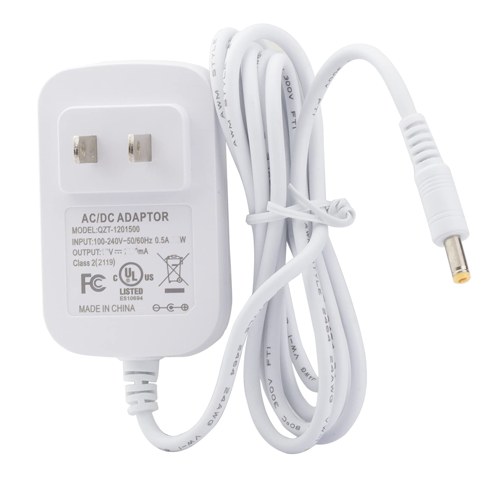 Dot 3rd Generation Charger Power Cord Replacement for GP92NB 15W Dot 4th / 3rd Gen, Dot Kids Edition, Show 5, Dot with Clock Speakers White AC Supply Adapter 5ft