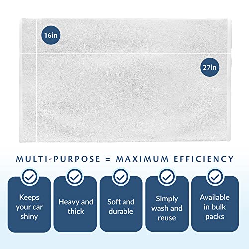 Car Care Essentials Wash Dry and Detail Towels, Set of 12, White, 100% Ring Spun Cotton, 16” X 27”, 4.25 lbs. per dz. Heavy Thick, Premium Multi-Purpose Towels