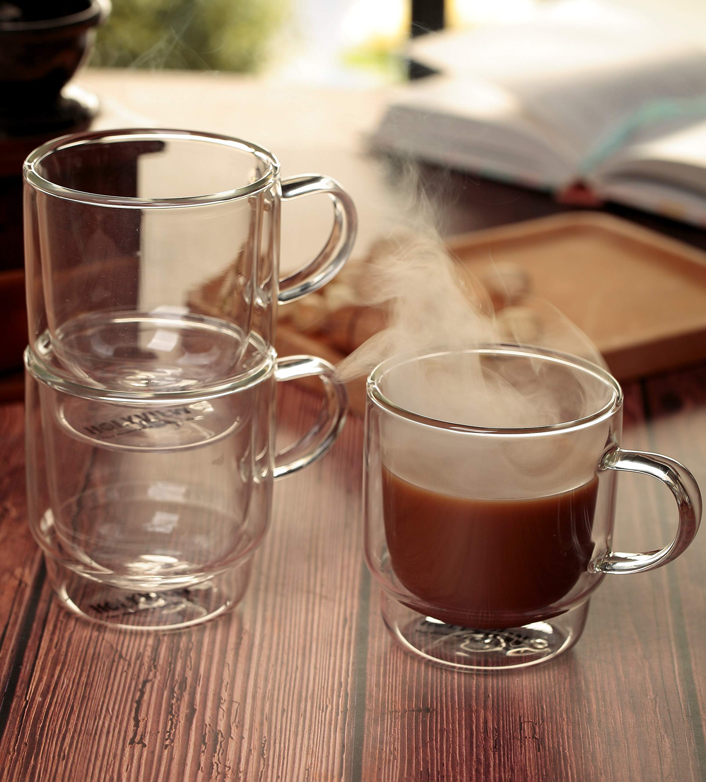 160ML4 Glass double wall cup with handle, Stackable cups, 4pcs/Gift box as one set