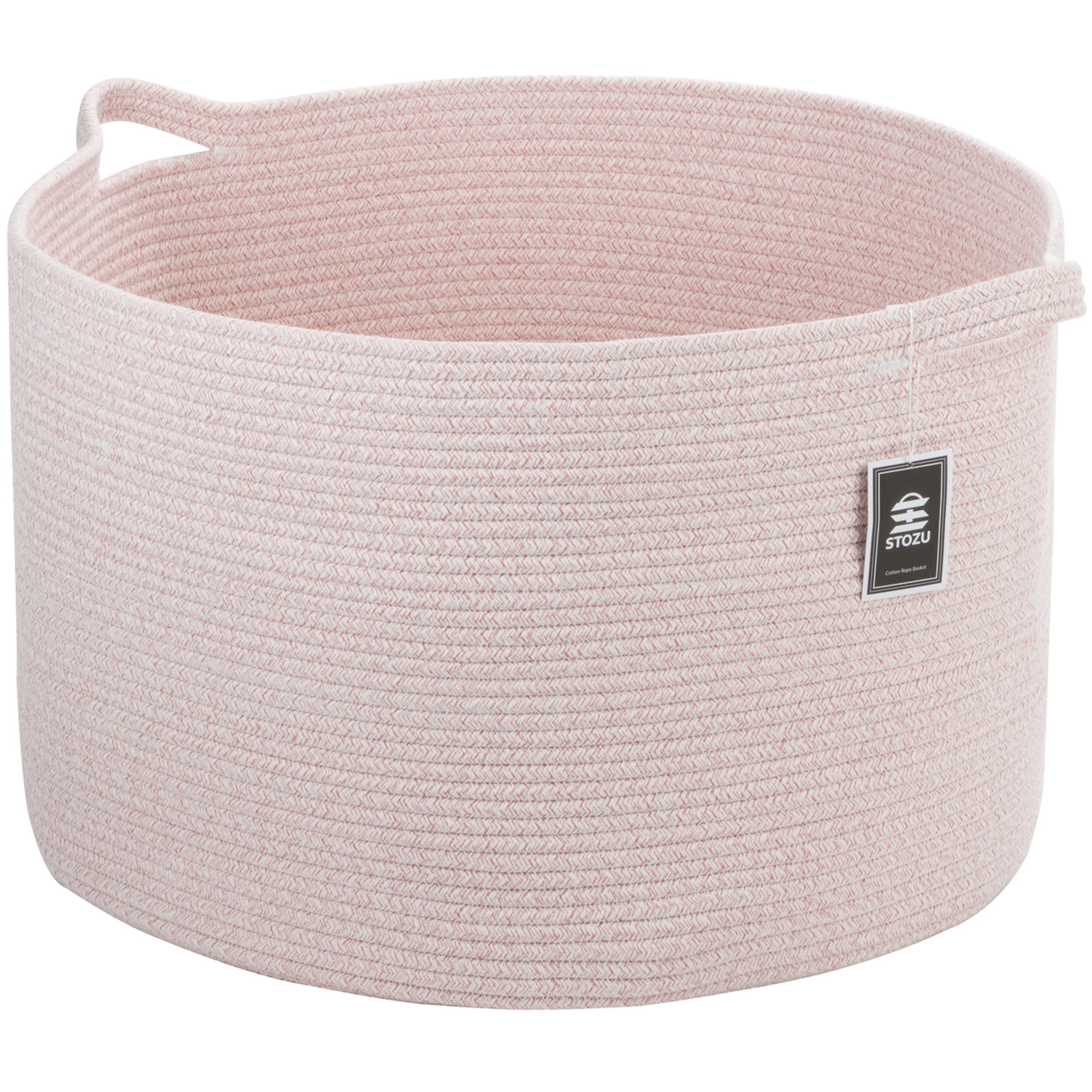 Pink Storage Basket - 22”x14” | Baby Girl Laundry Basket | Toy Bin | Woven Baskets for Storage | Fabric Laundry Baskets for Storage