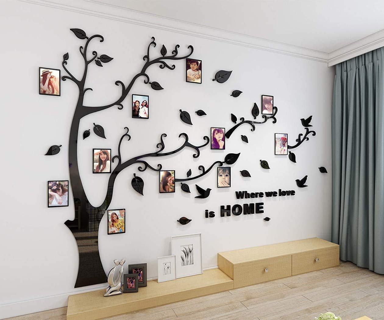 3D Tree Wall Stickers - DIY Photo Frame Tree Wall Decal Family Photo Frame Sticker Murals Wall Decor Living Room Bedroom TV Background Home Decorations (M:83 * 59in,Black Right)