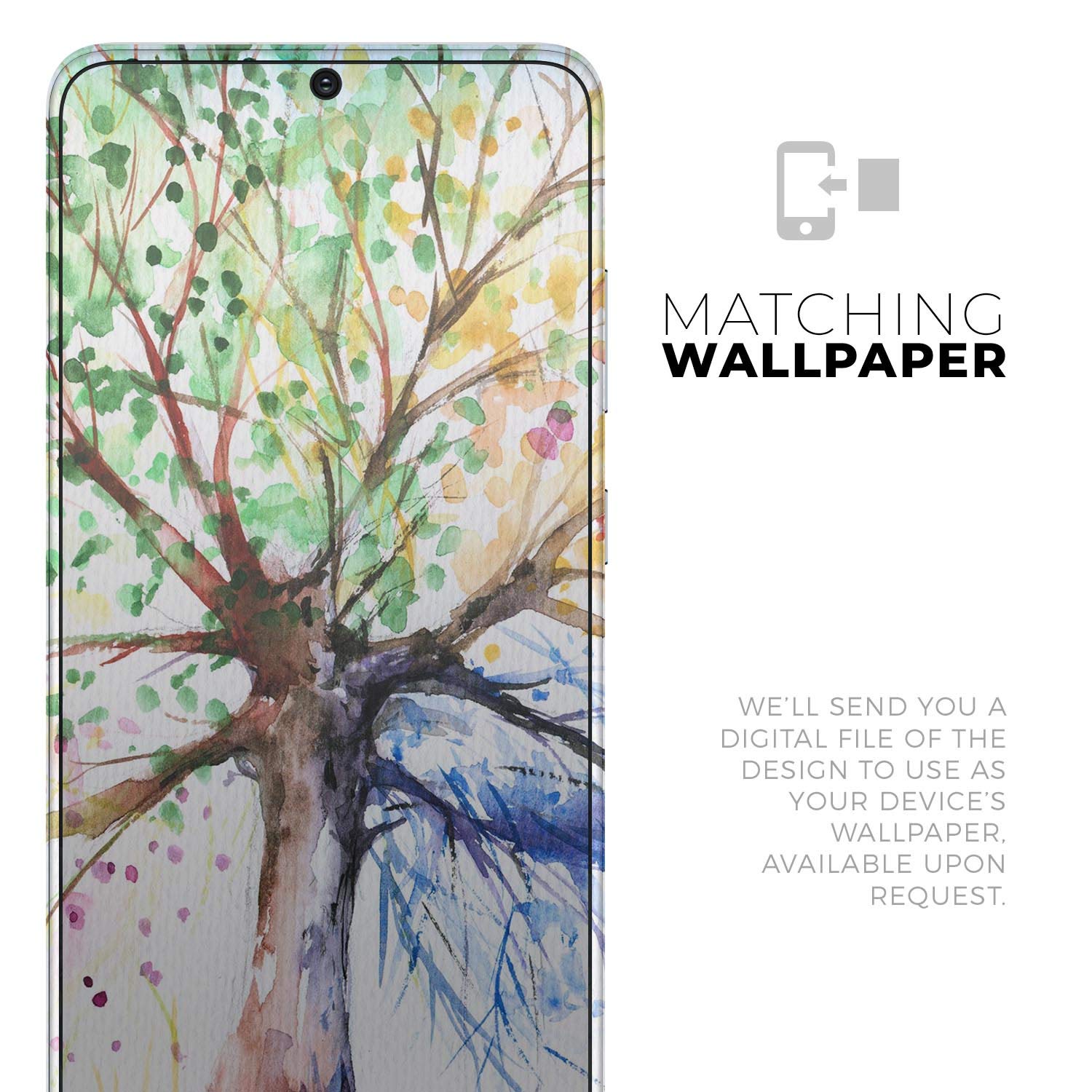 DesignSkinz Watercolor Vivid Tree Protective Vinyl Decal Wrap Skin Cover Compatible with The Samsung Galaxy S20 (Screen Trim & Back Glass Skin)
