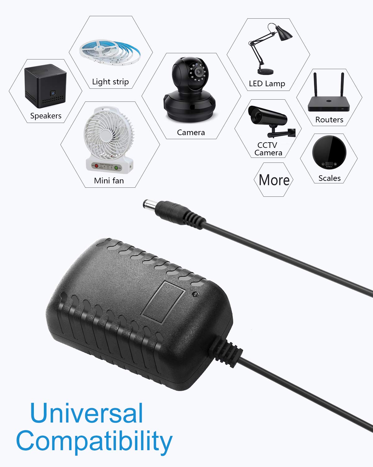 ALITOVE 12V DC Power Supply 2A 24W AC/DC Adapter 100~240V AC to DC 12 Volt 2 Amp 1.8A 1.5A 1.2A Converter with 5.5 x 2.5mm 2.1mm Plug for LED Strip Light CCTV Security Camera BT Speaker Webcam Router