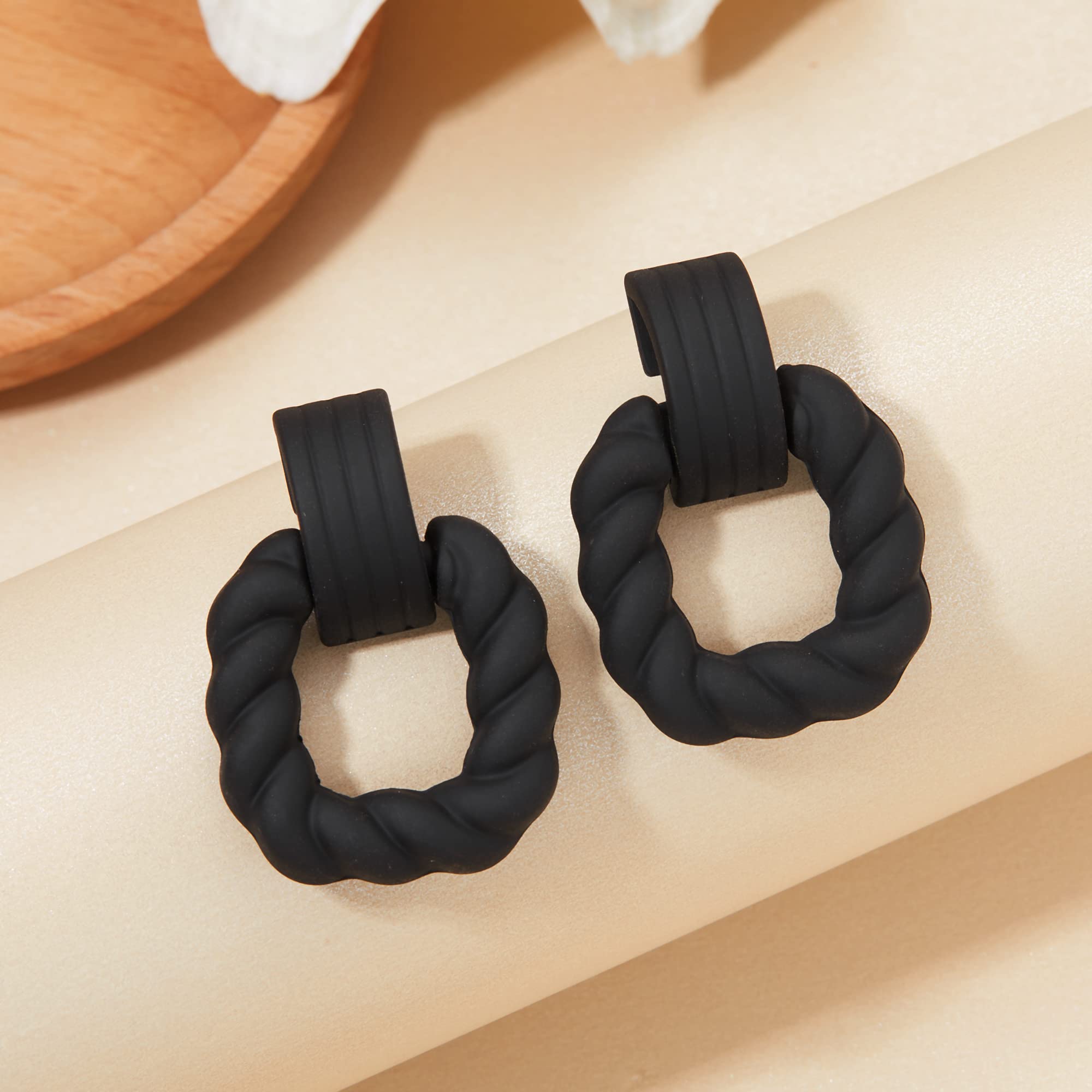 2Pairs Twisted Rope Round Rectangle Earrings For Women Acrylic Square C Shape Statement Earrings Candy Hoop Earrings (2Pair Orange)