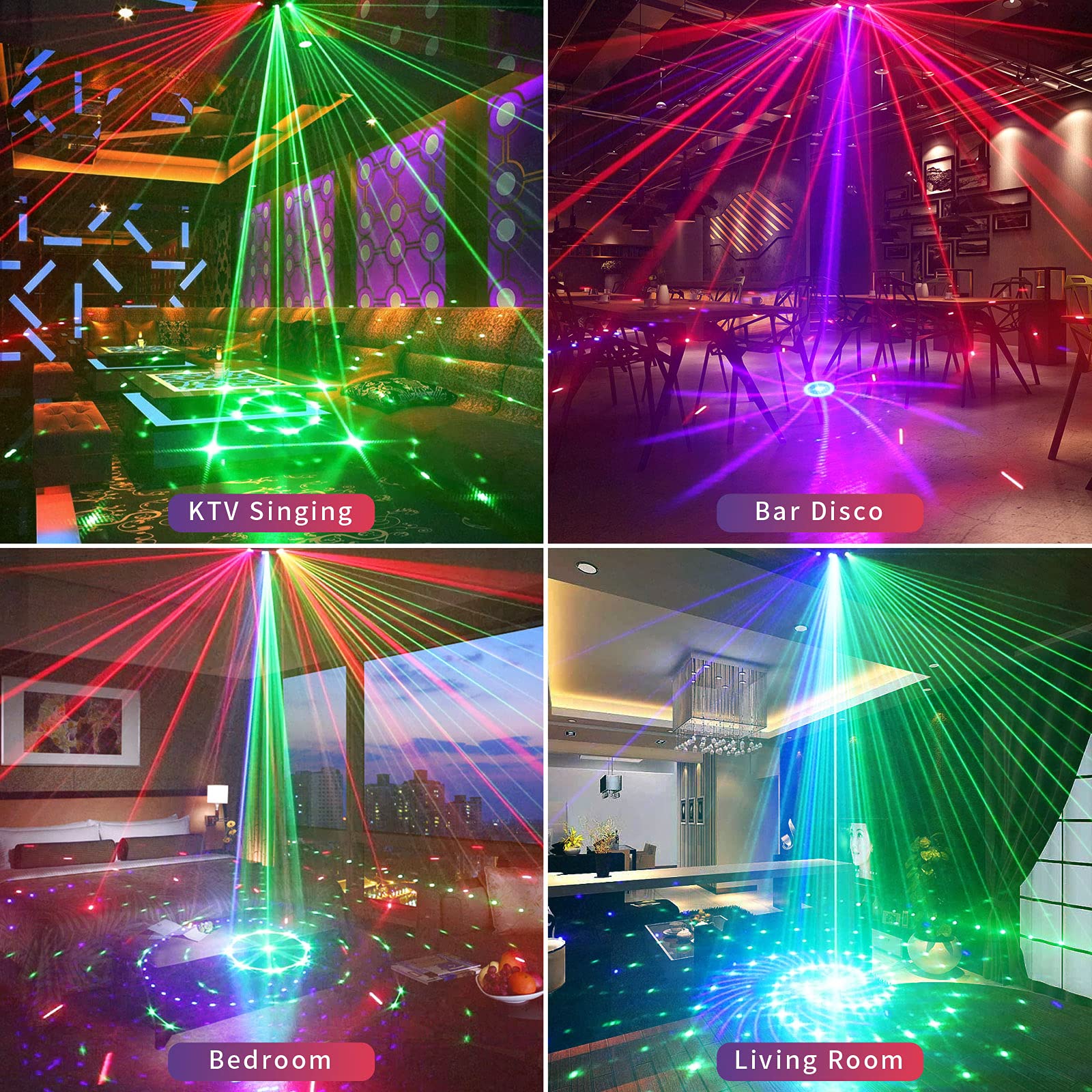 15 Eyes Party Lights DJ Disco Light RGBW UV Strobe Lighting Effect LED Projector Sound Activated Ravelight Remote Control for Home Parties Karaoke Birthday Wedding Bar
