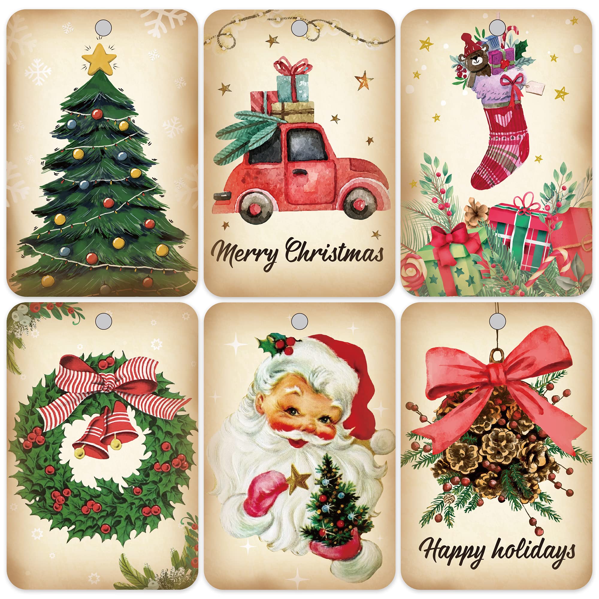 60 Vintage Christmas Gift Tags, Christmas Gift Tags with String, Christmas Hanging Name Tags with Santa Claus, Perfect for Christmas Presents Wrapping Holiday Home Decor(2’’ x 3’’)