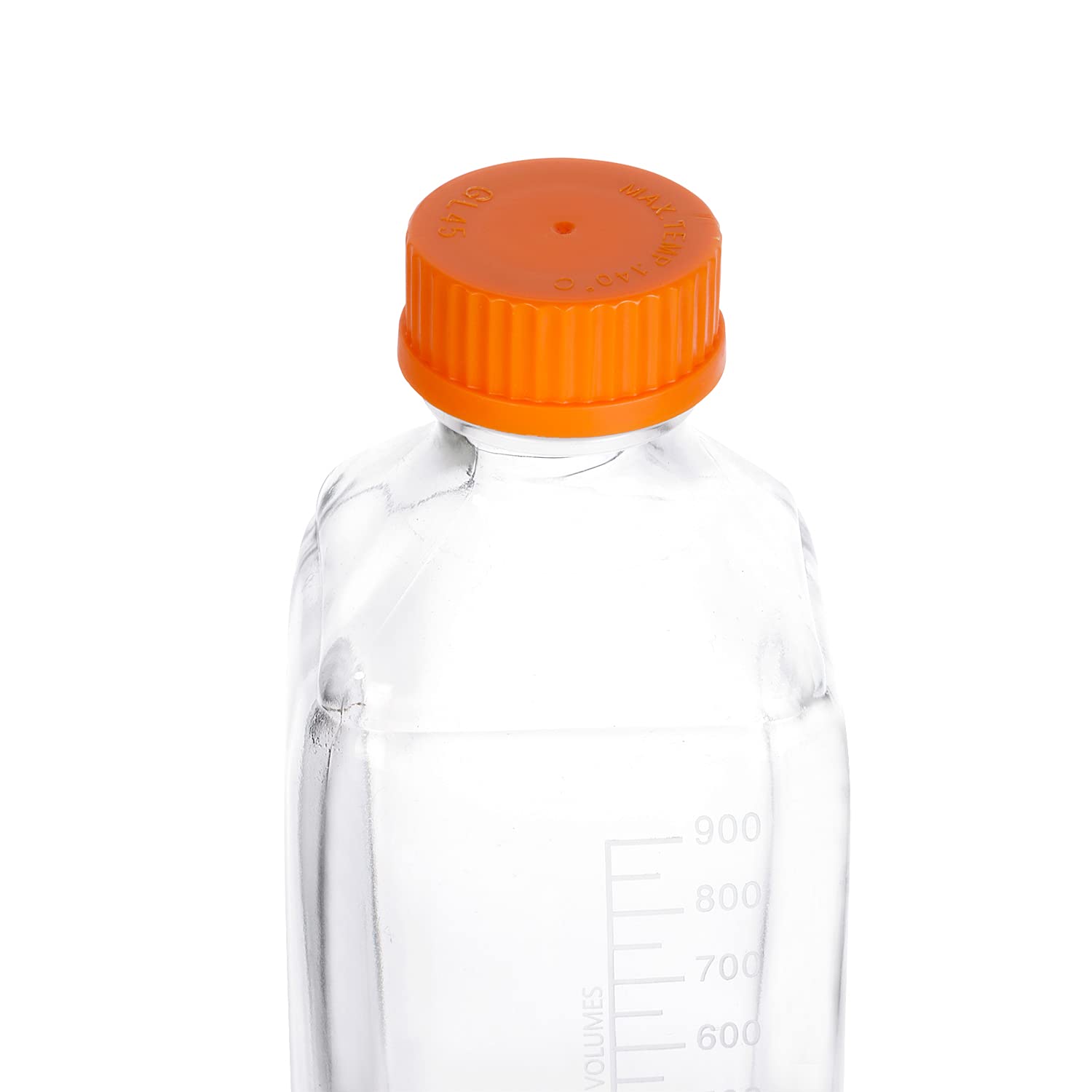 Moonetto 4 Pieces 1000ml Lab Square Graduated Glass Media Storage Bottle with GL45 Polypropylene Orange Cap