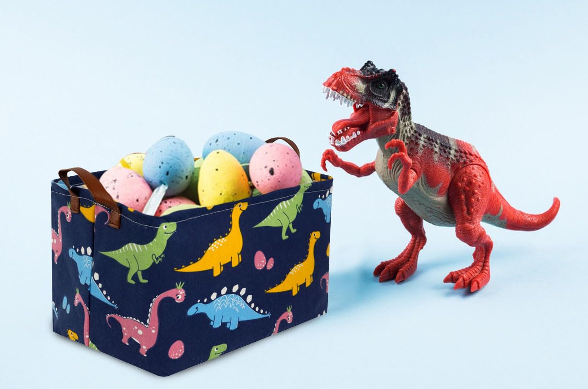 Essme Dinosaur Basket,Dinosaur Storage Baskets for Boys, Dinosaur Baskets for Boys Toy Bin with Handle Dinosaur Baskets for Dinosaur Room Decor, Clothes,Books.(Navy Blue dinosaurs)