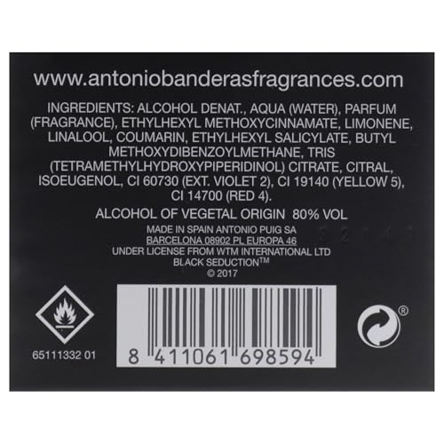 Antonio Banderas Seduction in Black Eau De Toilette Spray for Men, 1.7 Ounce