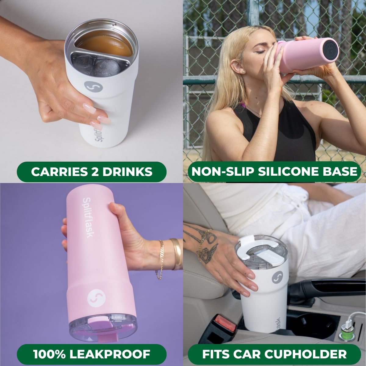 2-in-1 Hot & Cold Vacuum Insulated 30oz Tumblers, Stainless Steel Dual Chamber, Leak-Proof, BPA-Free, Fits Cup Holder, Travel Coffee Mug, Split Cup, 2 Drink, 2 Sides, Coffee & Water (Harper White)
