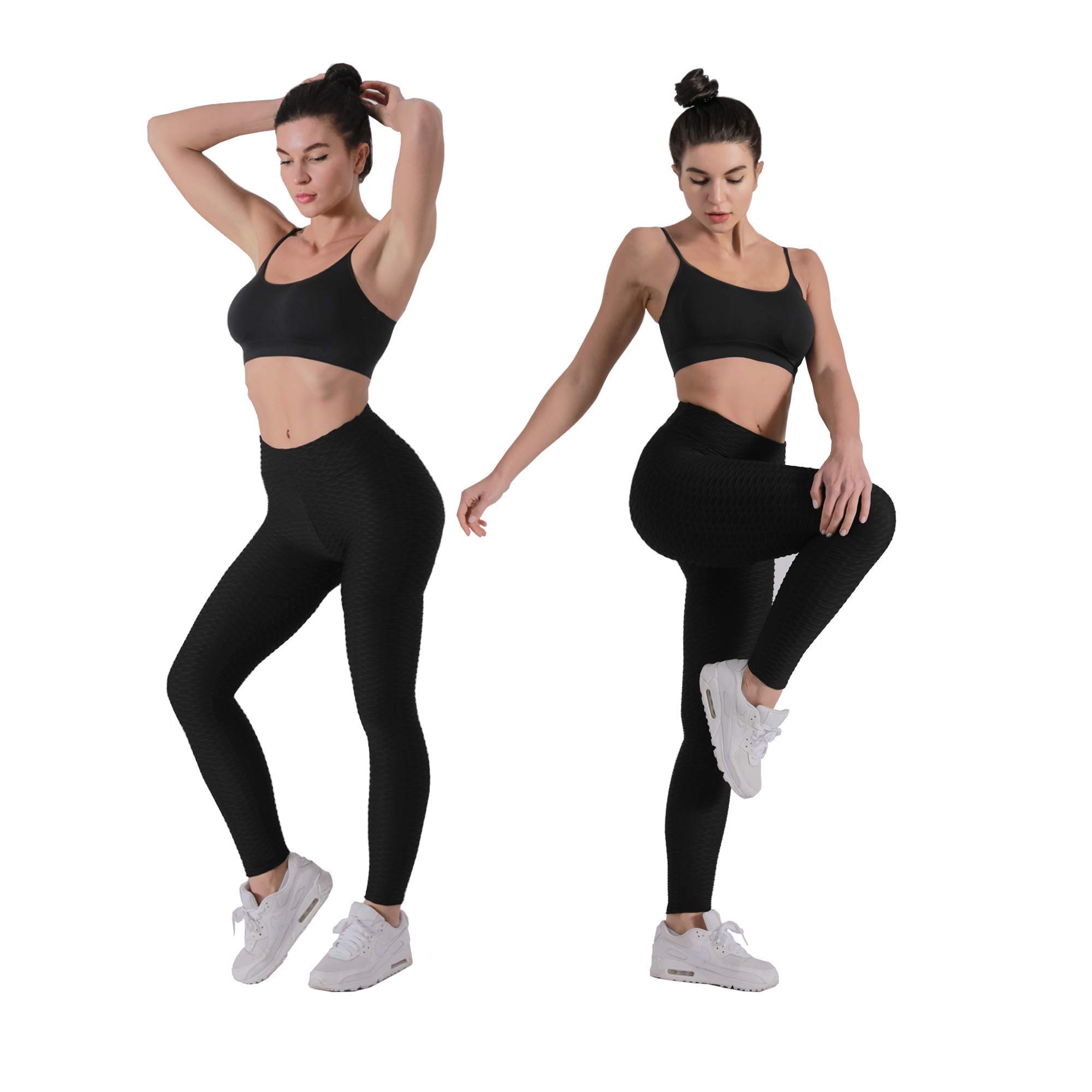 2 Pack TIK Tok Tiktok Booty Ruched Scrunch Butt Lift Lifting Anti Cellulite Sexy Leggings(PP-Black+Grey-S)