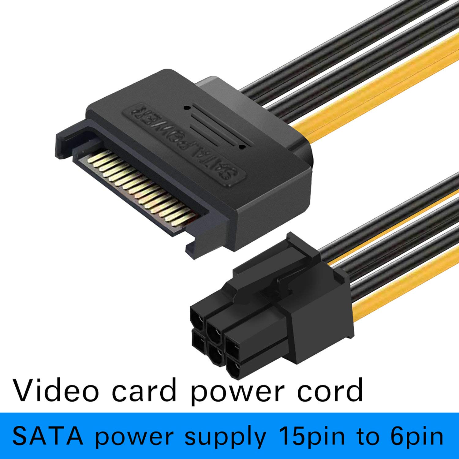 SATA Power Cable 3 Pack SATA 15-Pin to 6-Pin PCI Express Card Power Cable Adapter 8 Inch