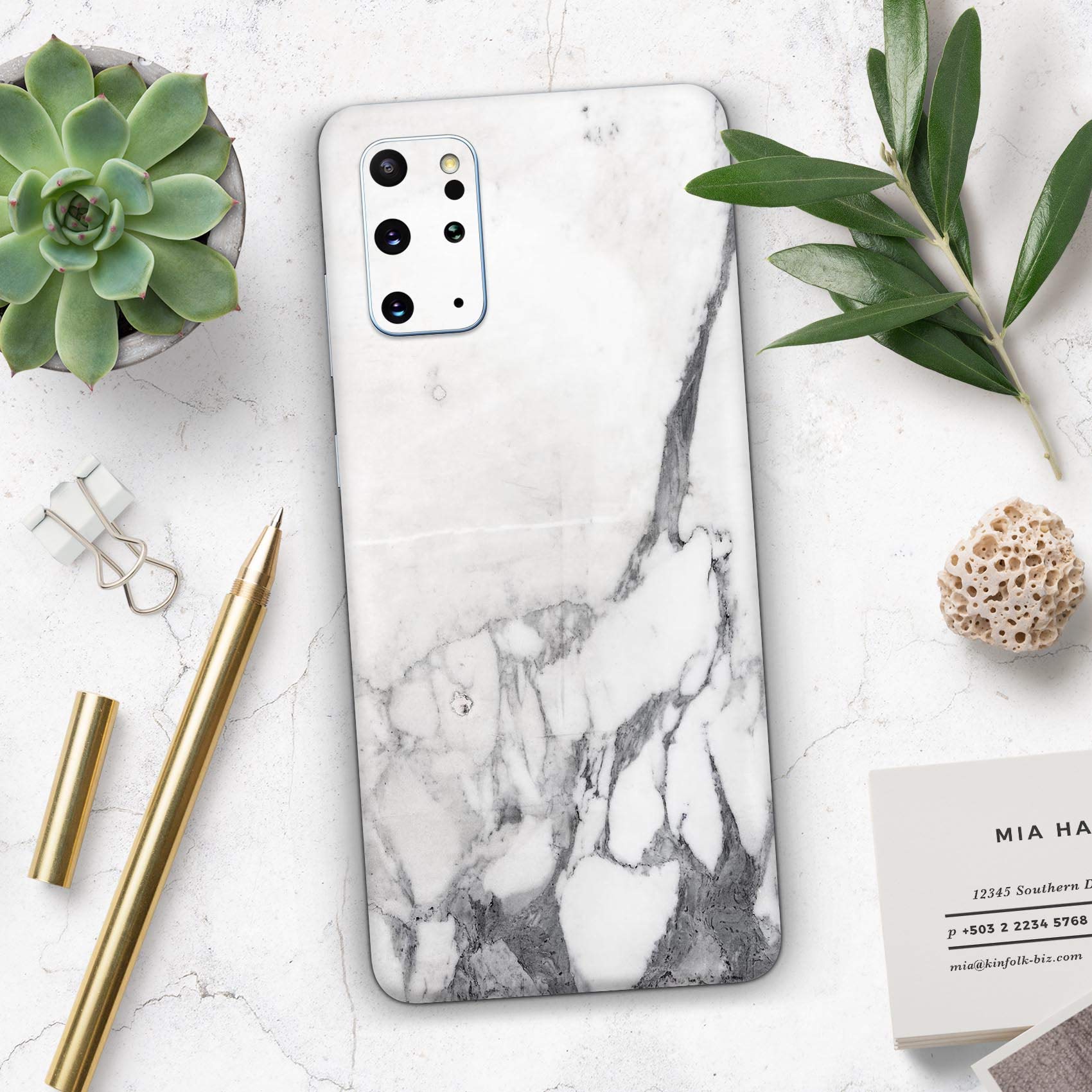 DesignSkinz White & Grey Marble Surface V3 2 Protective Vinyl Decal Wrap Skin Cover Compatible with The Samsung Galaxy S20 (Screen Trim & Back Glass Skin)