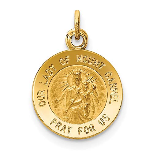 14K Yellow Gold Our Lady of Mt. Carmel Medal Necklace Charm Pendant Only
