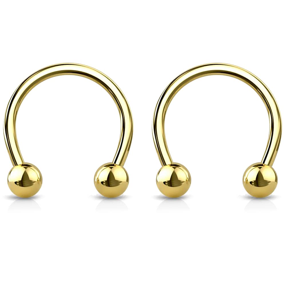 2pc 14g Gold Surgical Stainless Steel Horseshoe Hoop 4mm Ball Circular Barbells Earrings Cartilage Helix Septum Nose Lip Rings - 8mm