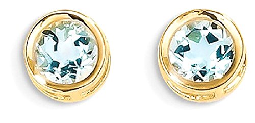 14K Yellow Gold 5mm Blue Aquamarine Studs Gemstone Earrings March Birthstone Jewelry