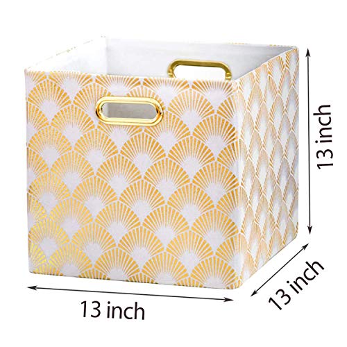 BAIST Cube Storage Organizer Foldable Storage Cubes Bins Fabric Storage Box 13 x 13 Cubby Storage Bins with Handles for Closet, Cloth, Food, Kids, Dog, Bathroom, Toy, Office, Shelf (4-Pack, Fan Gold)