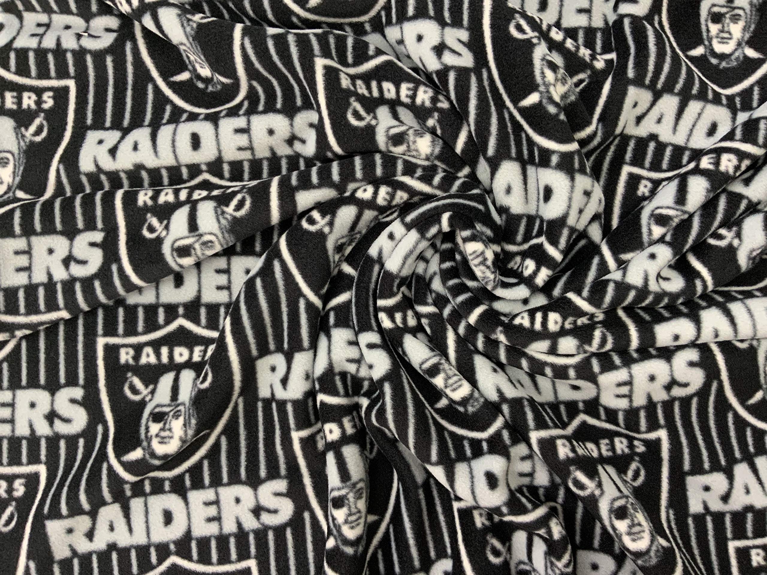 60" Fleece 100% Polyester Raiders Allover Black, Grey, and White