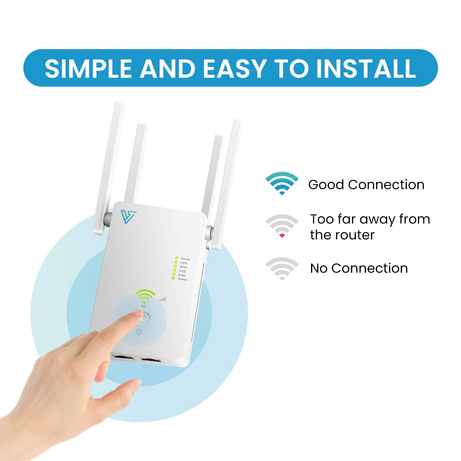 WiFi Range Extender - Coverage up to 1200 Sq ft, 1200Mbps Dual Band AC, Verratek DB-1200 WiFi Extender, Wireless Internet Signal Booster, Repeater, One Touch WPS Setup to Extend Range of WiFi Internet