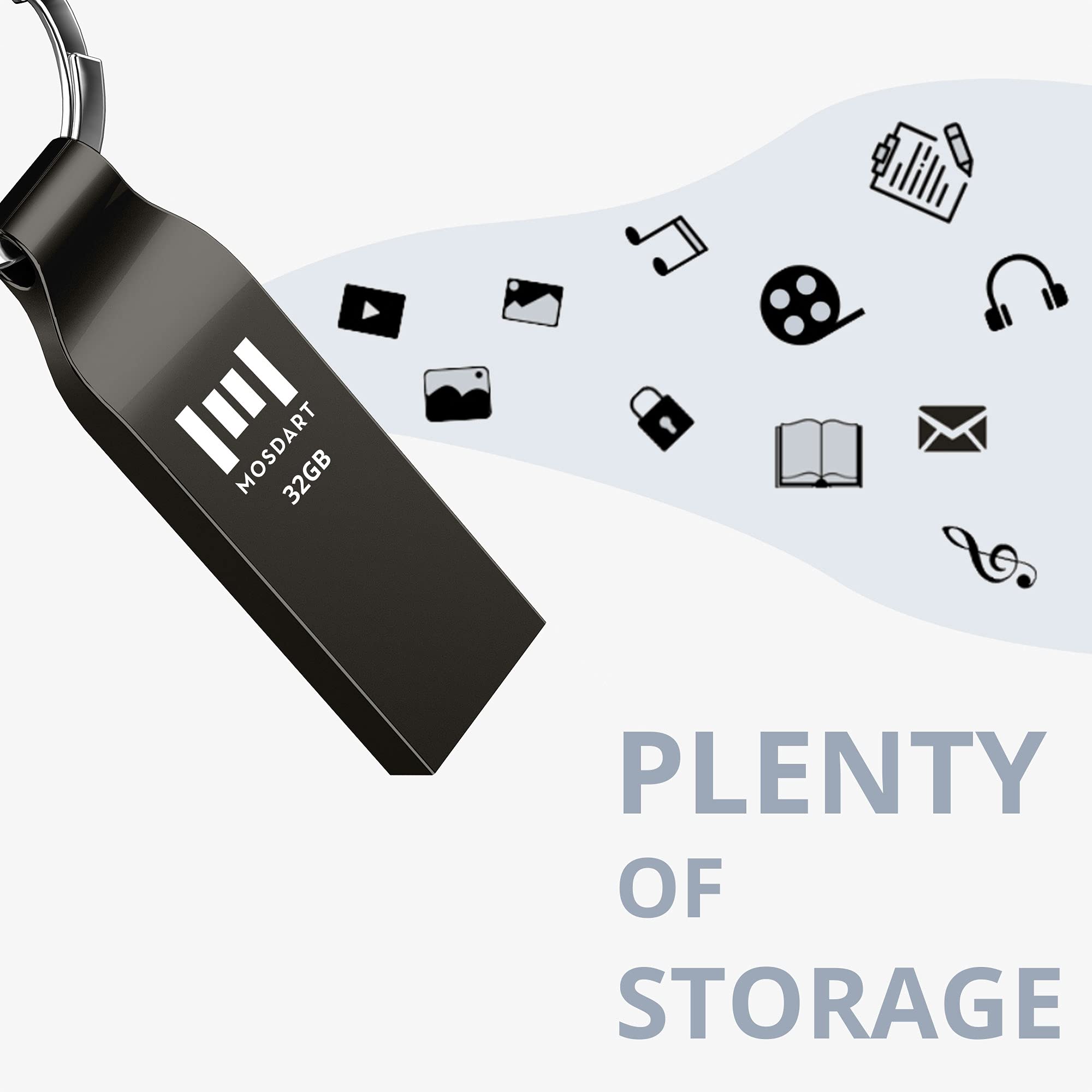 MOSDART Waterproof 32GB USB2.0 Flash Drive, FAT32 Metal Memory Stick with Keychain, for System Back, Data Storage, Titan Gray