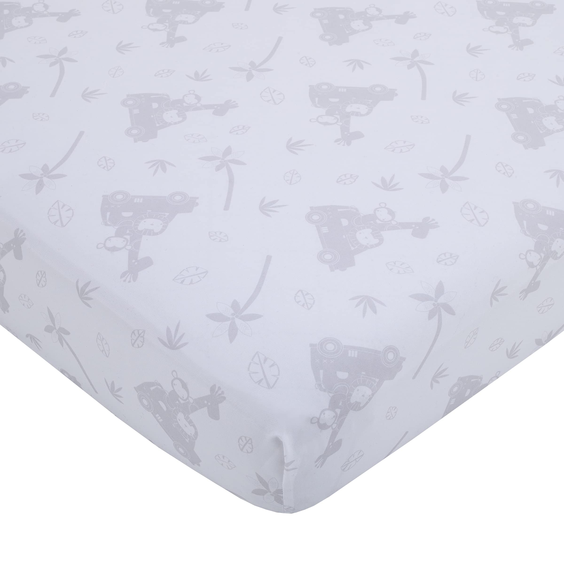 NoJo Little Love Jungle Ride Grey, White and Tan, Monkey, Giraffe and Lion 3 Piece Nursery Crib Bedding Set - Comforter, Fitted Crib Sheet, and Crib Skirt