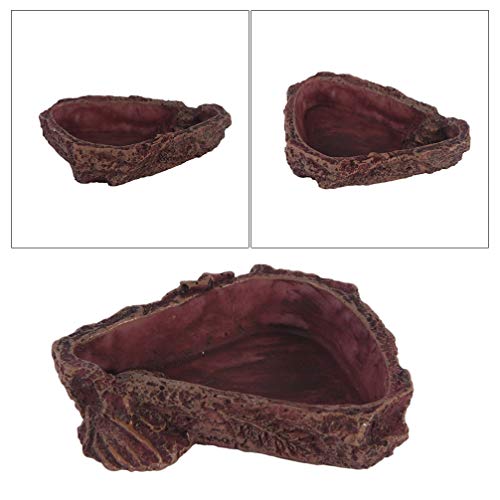 balacoo Reptile Water Bowl Resin Food Water Feeding Basin Dish Artificial Tree Trunk Ramp Bowl for Lizard Frog Snake Gecko