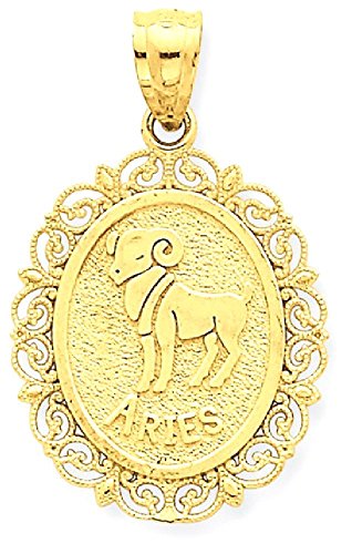 14K Yellow Gold Aries Zodiac Necklace Ram Horoscope Pendant March April Birthday Charm Astrology Jewelry (Ram) Only
