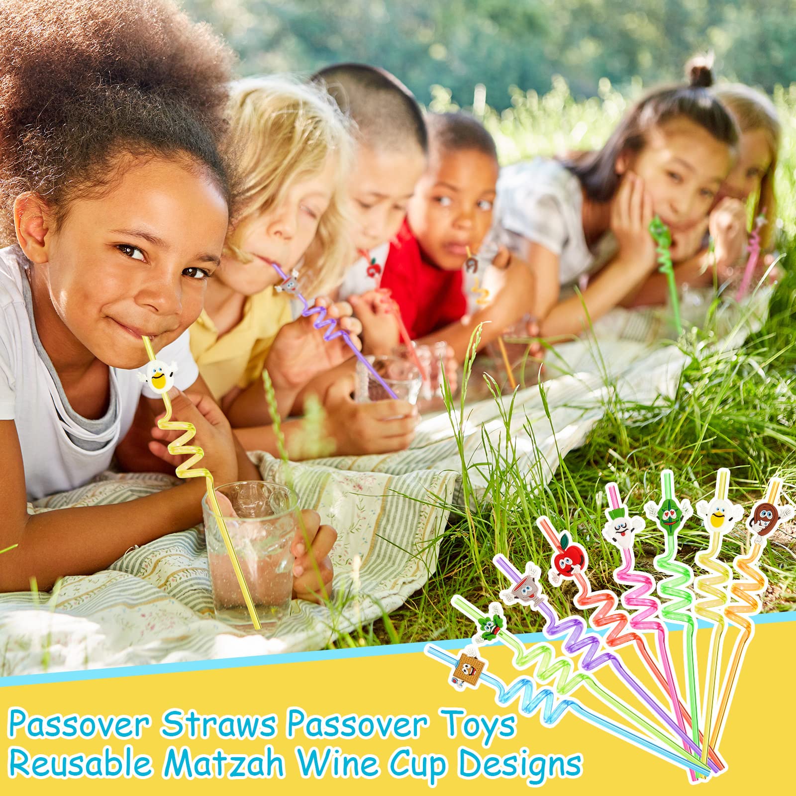24 Pieces Passover Straws Passover Toys Reusable Matzah Wine Cup Designs Holiday Straws Pesach Sipping Straws Drinking Straws for Pesach Passover Seder Table Decorations