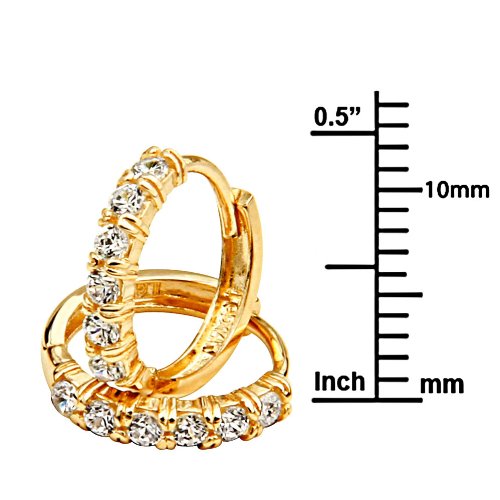 14k Yellow Gold 2mm Thickness CZ Hoop Huggie Earrings (12 x 12 mm)