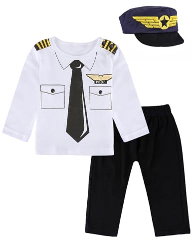 COSLAND Pilot Costume for Boys Todder Halloween Outfit, White, 12-18 Months
