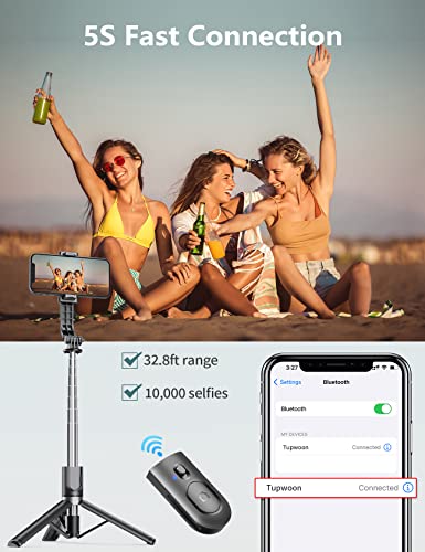 44.9 Inch Selfie Stick with Reinforced Tripod - 2 Fill Lights, Tupwoon Extendable & Portable Phone Tripod with Remote, Compatible with iPhone 14 Pro Max/13/12/11 Samsung Android