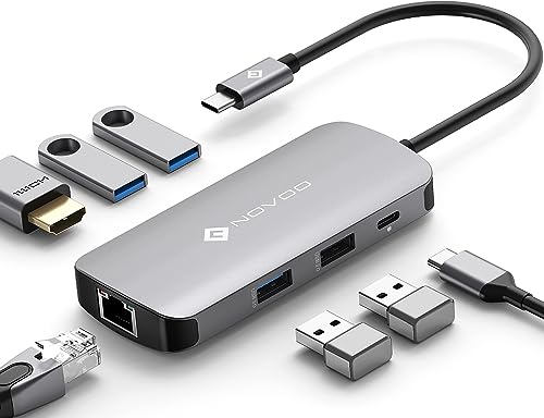 NOVOO USB C Hub Multiport Adapter to 4K HDMI, 1Gbps Ethernet, 100W PD Charging, USB C to USB x 4, 7 in 1 USB C Adapter for M1/M2 MacBook Pro/Air Dell HP Lenovo ASUS Surface