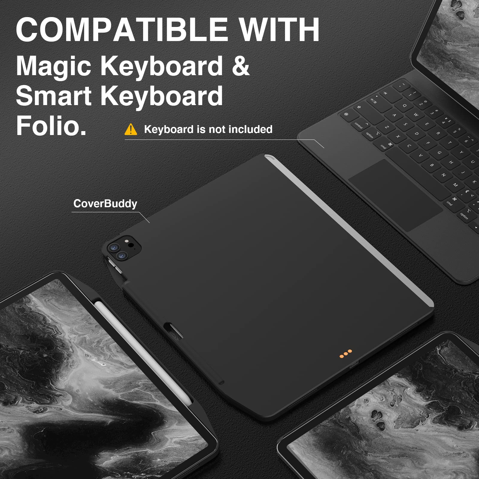 SWITCHEASY CoverBuddy Lite for iPad Pro 12.9" Case Compatible with Magic Keyboard & Smart Keyboard Folio (Keyboard Not Included) | with Pencil Holder | ONLY for 2021-2022 iPad Pro 12.9" (Black)
