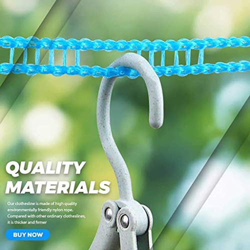 iCJJL Clothesline Adjustable Windproof Clothes Drying Rope Portable Hanging Rope for Home Use, Camping Travel, Indoor Outdoor Laundry Plastic Non-Slip(8M) (Blue)